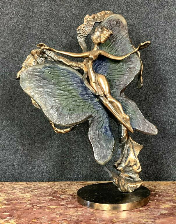 Yves Lohe : sculpture en bronze doré et verre coloré. | Puces Privées